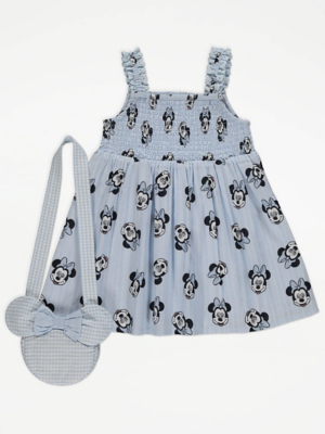 Minnie Mouse Print Blue Ruched Dress with Bag | Kids | George at ASDA
