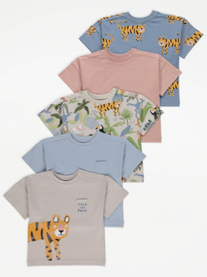 Safari Animal Print T-Shirts 5 Pack | Kids | George at ASDA