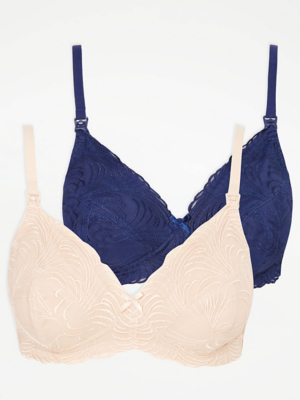 Assorted Navy T-Shirt Nursing Bras 2 Pack | Lingerie | George at ASDA