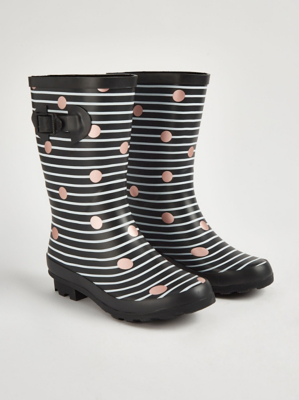 Rose Gold Spotty and Striped Wellington Boots | Sale & Offers | George ...
