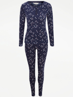 Navy Star Print Waffle Pyjamas | Women | George at ASDA
