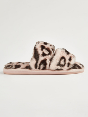 Tickled Pink Leopard Print Faux Fur Fluffy Slider | Sale & Offers ...