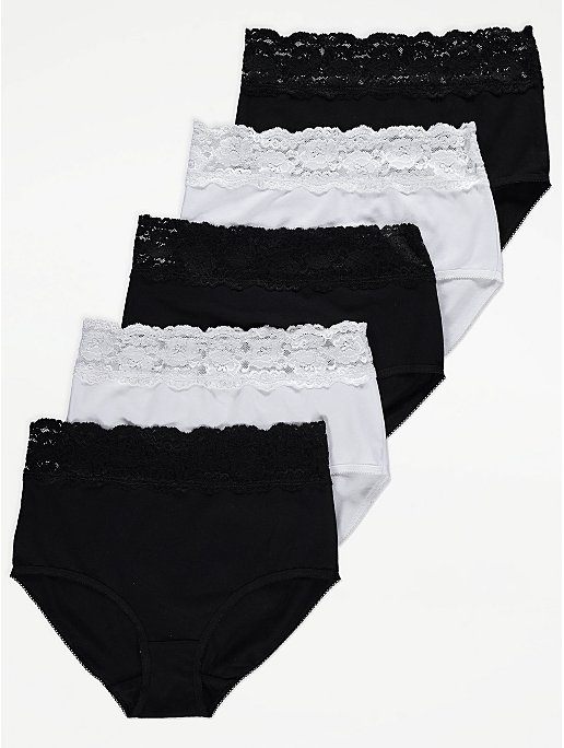 Black Lace Trim Full Briefs 5 Pack | Women | George at ASDA Black Lace Trim Full Briefs 5 Pack | Women | George at ASDA