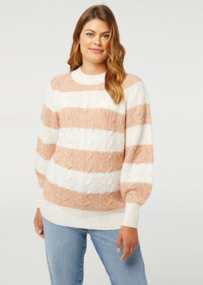 Neutral Striped Cable Knit Jumper | Sale & Offers | George at ASDA