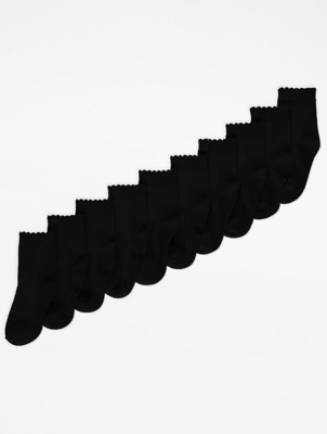 Black Picot Trim Cotton Rich Ankle Socks 10 Pack | Kids | George at ASDA
