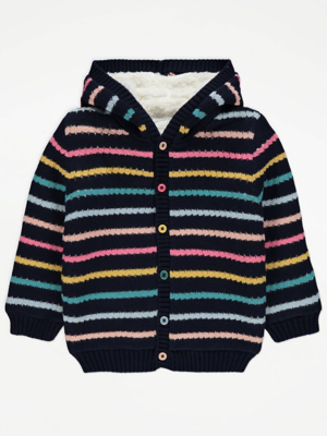 Navy Colourful Striped Borg Cardigan | Kids | George at ASDA