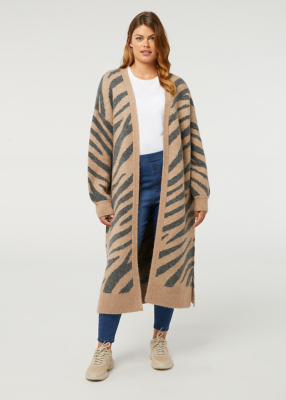 Tan Zebra Print Super Maxi Longline Cardigan | Women | George at ASDA