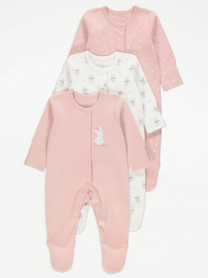 Pink Bunny Sleepsuits 3 Pack | Baby | George at ASDA