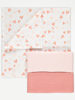 Pink Muslin Squares 3 Pack | Baby | George at ASDA