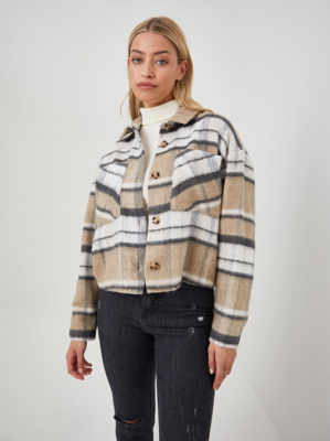 Brown Checked Cropped Shacket | Women | George at ASDA