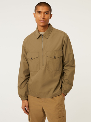 Khaki Quarter Zip Up Shacket | Men | George at ASDA