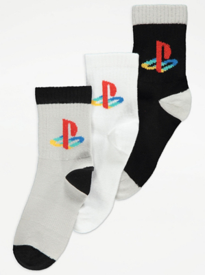 PlayStation Logo Assorted Cotton Rich Socks 3 Pack | Kids | George at ASDA