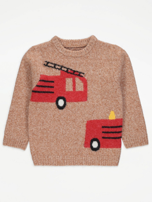 Brown Fire Engine Print Knitted Jumper | Kids | George at ASDA