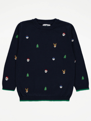 Navy Christmas Embroidered Jumper | Kids | George at ASDA