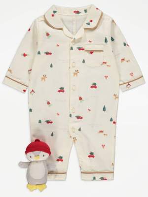 Assorted Christmas Print All In One and Penguin Toy Set | Baby | George ...
