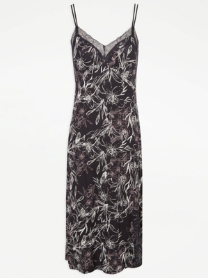 Black Floral Print Midi Chemise Nightdress | Sale & Offers | George at ASDA