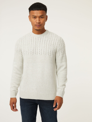 Grey Cable Knit Crew Neck Jumper | Men | George at ASDA