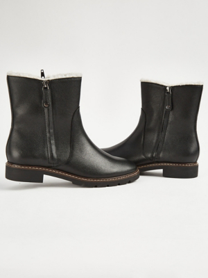 Black Leather Fur Lined Ankle Boots | Women | George at ASDA