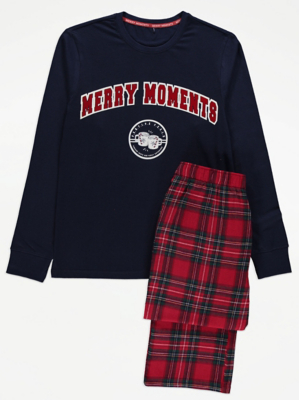 Matching Navy Merry Moments Christmas Pyjamas | Men | George at ASDA