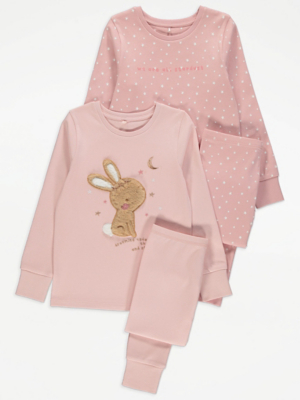 Pink Bunny Stardust Pyjamas 2 Pack | Kids | George at ASDA
