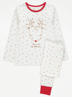 Cream Little Deer Reindeer Christmas Pyjamas | Kids | George at ASDA