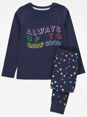 Matching Family Navy Up To Snow Good Slogan Pyjamas | Kids | George at ASDA