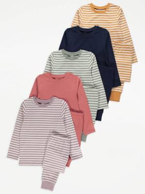 Assorted Striped Long Sleeve Pyjamas 5 Pack | Kids | George at ASDA