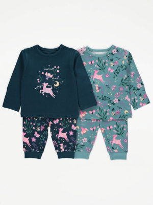 Navy Floral Deer Pyjamas 2 Pack | Baby | George at ASDA