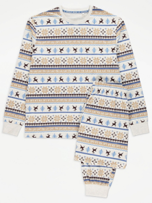 Matching Family Christmas Fairisle Reindeer Print Pyjamas | Men ...