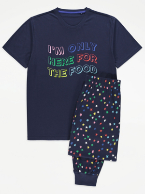 Matching Family Navy Only Here For The Food Pyjamas | Men | George at ASDA