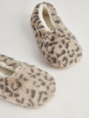 Neutral Leopard Print Faux Fur Slippers | Women | George at ASDA