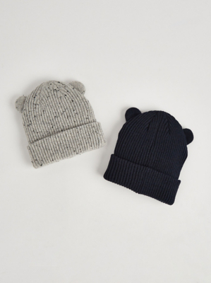 Assorted Navy Ribbed Beanie Hat 2 Pack | Baby | George at ASDA