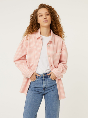 Pink Checked Button Up Shacket | Women | George at ASDA