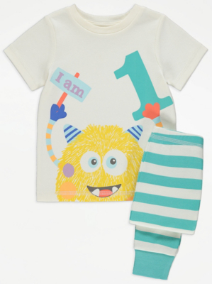 White Monster Age 1 Birthday Pyjamas | Kids | George at ASDA