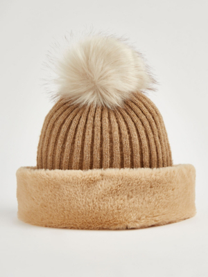 Brown Faux Fur Bobble Hat | Women | George at ASDA