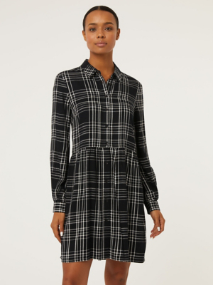 Black Checked Button Front Shirt Dress | Women | George at ASDA