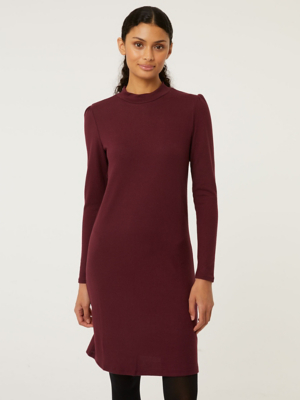Burgundy Funnel Neck Soft Touch Mini Dress | Sale & Offers | George at ASDA