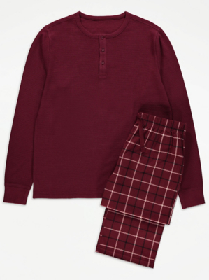 Burgundy Waffle Check Pyjamas Gift Set | Men | George at ASDA