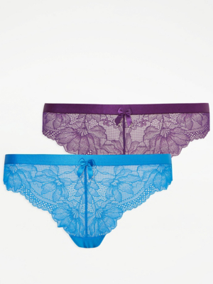 Blue Assorted Lace Super High Leg Knickers 2 Pack | Lingerie | George ...