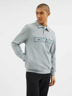 Grey Chicago Slogan Print Rugby Sweatshirt | Men | George at ASDA