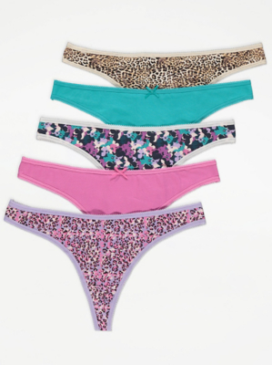 Bright Assorted Animal Print Thongs 5 Pack | Lingerie | George at ASDA