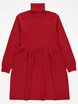 Red Roll Neck Knitted Dress | Kids | George at ASDA