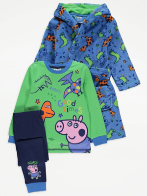 Peppa Pig George Pig Good Times Dressing Gown and Pyjamas 3 Piece Set ...