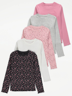 Assorted Floral Print Ribbed Long Sleeve Tops 5 Pack | Sale & Offers ...
