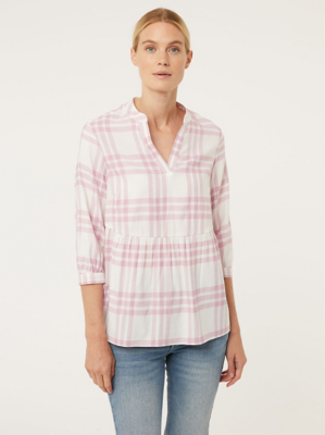 Pink Checked Tiered Placket Blouse | Women | George at ASDA