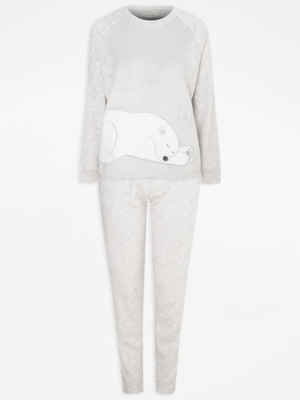 Grey Polar Bear Print Fleece Pyjamas | Lingerie | George at ASDA