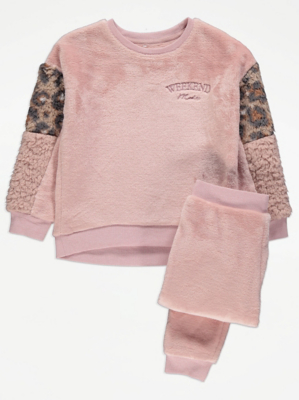 Weekend Slogan Print Leopard Fleece Pyjamas | Sale & Offers | George at ...