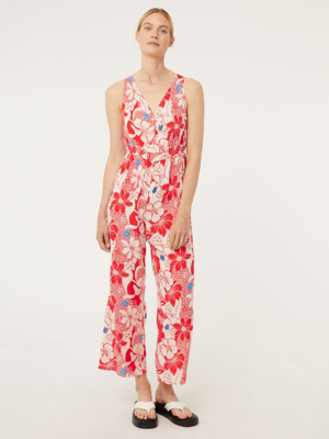 Red Floral Print Ruched Front Jumpsuit | Women | George at ASDA