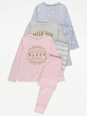 Sleep Squad Slogan Print Pyjamas 3 Pack | Kids | George at ASDA