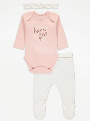Born In 2023 Slogan Print Bodysuit Leggings and Headband Set | Baby ...